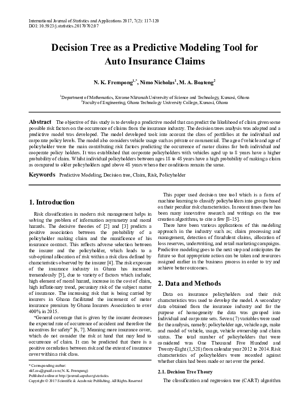 (PDF) Predictive Modeling for Usage-Based Auto Insurance