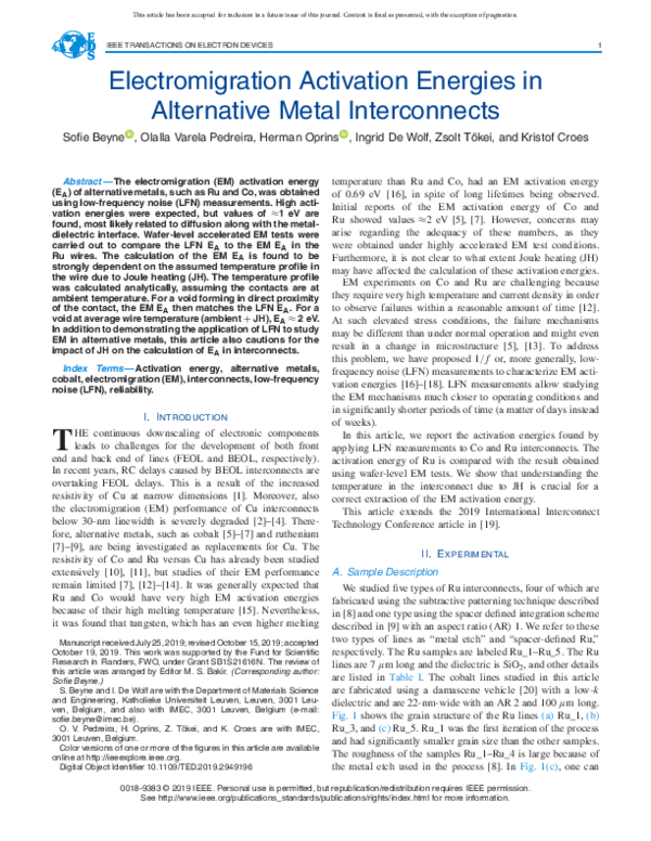 (PDF) Electromigration Activation Energies in Alternative Metal Interconnects