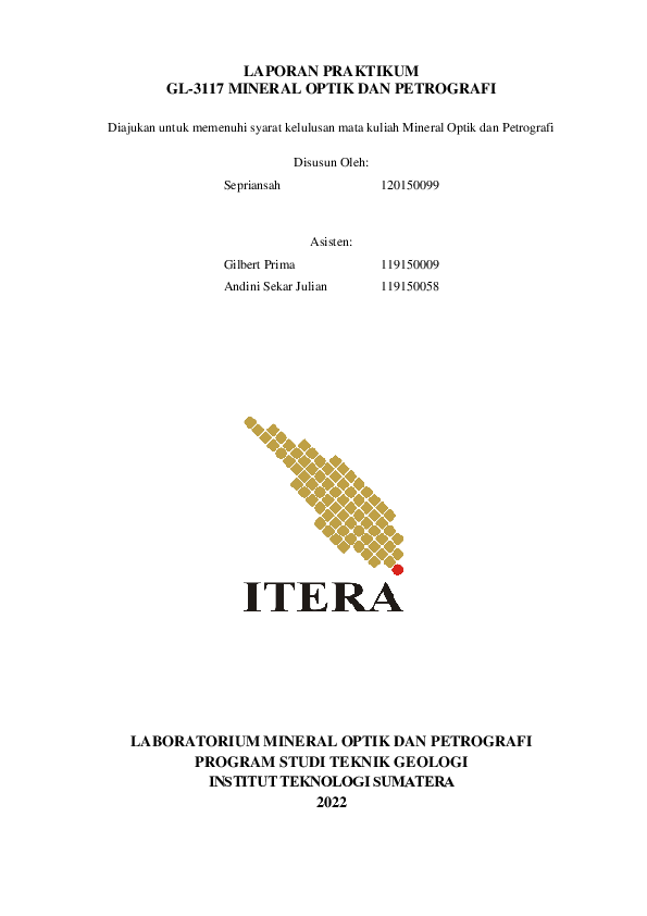 (PDF) LAPORAN PEMBUKUAN MINERAL OPTIK DAN PETROGRAFI | Institut Teknologi Sumatera