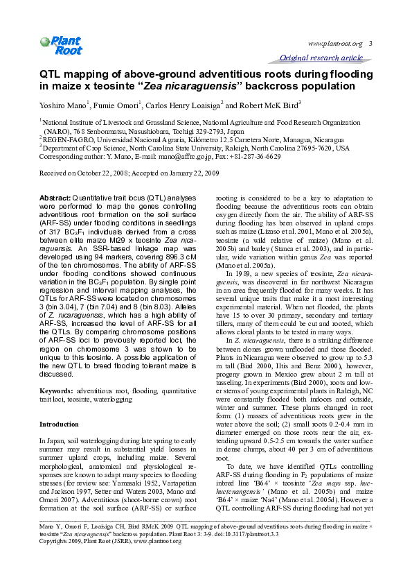(PDF) QTL mapping of above-ground adventitious roots during flooding in ...