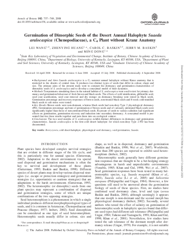 (PDF) Germination of dimorphic seeds of the desert annual halophyte ...