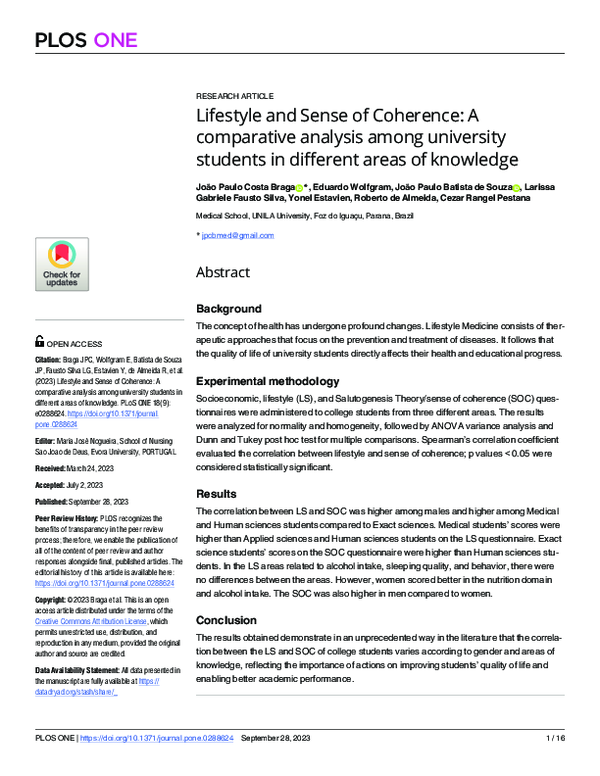 (PDF) Lifestyle and Sense of Coherence: A comparative analysis among ...