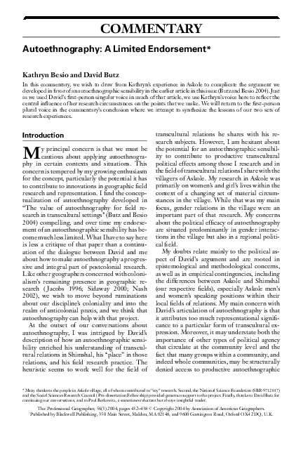 (PDF) Autoethnography: A Limited Endorsement