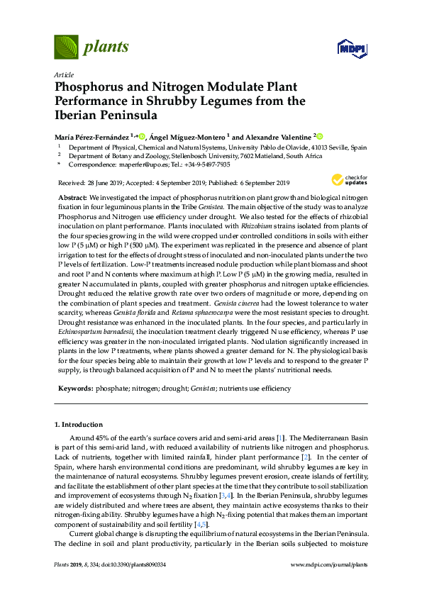 (PDF) Phosphorus and Nitrogen Modulate Plant Performance in Shrubby ...