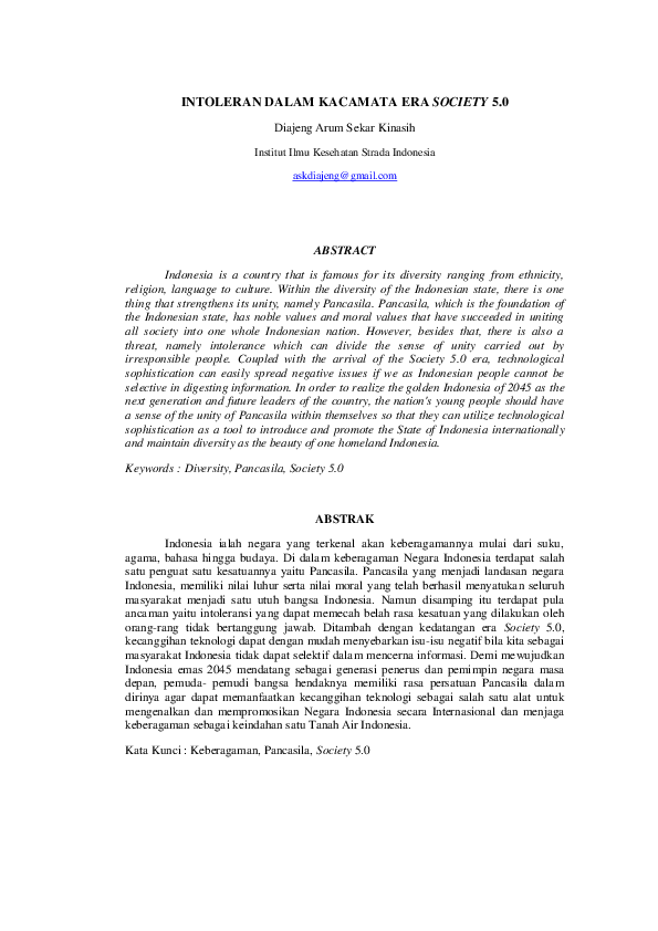 (PDF) INTOLERAN DALAM KACAMATA ERA SOCIETY 5.0