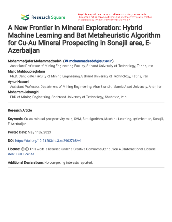 (PDF) Hybrid SVM-Bat Algorithm for Cu-Au Mapping