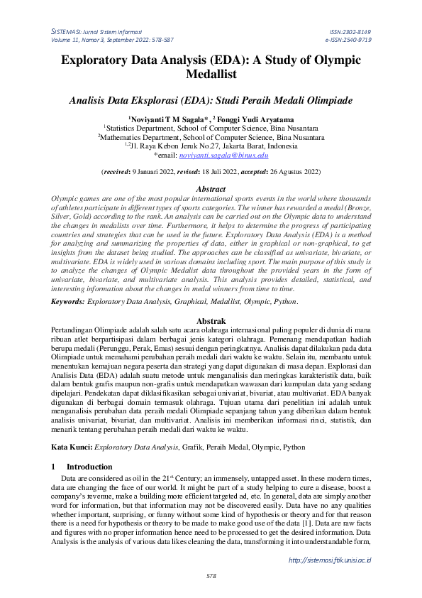 (PDF) Exploratory Data Analysis (EDA): A Study of Olympic Medallist