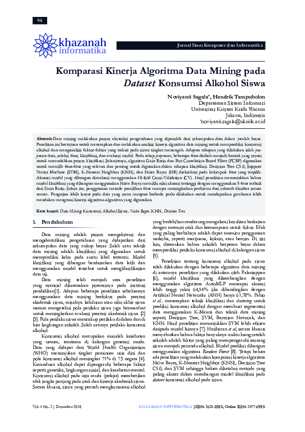 (PDF) Komparasi Kinerja Algoritma Data Mining pada Dataset Konsumsi ... (PDF) Komparasi Kinerja Algoritma Data Mining pada Dataset Konsumsi ...