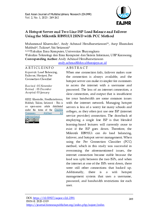 (PDF) A Hotspot Server and Two Line ISP Load Balance and Failover Using ...