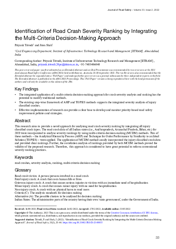 (PDF) Identification of Road Crash Severity Ranking by Integrating the ...
