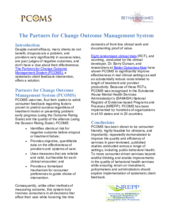(PDF) The partners for change outcome management system