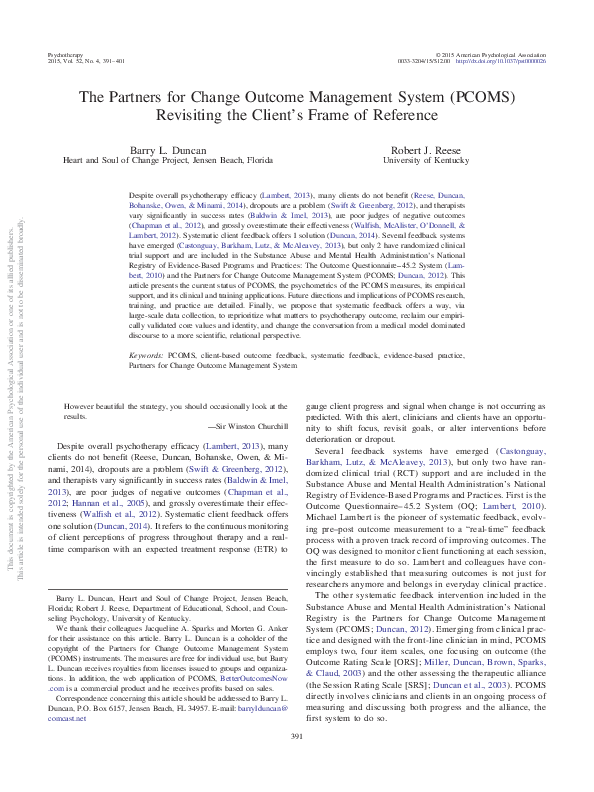 (PDF) The Partners for Change Outcome Management System (PCOMS) revisiting the client’s frame of ...