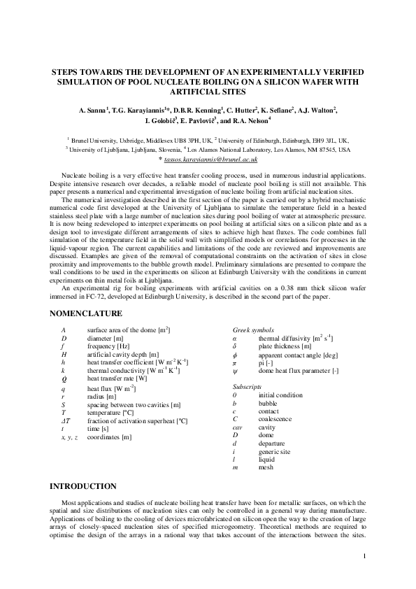 (PDF) Steps towards the development of an experimentally verified simulation of pool nucleate ...