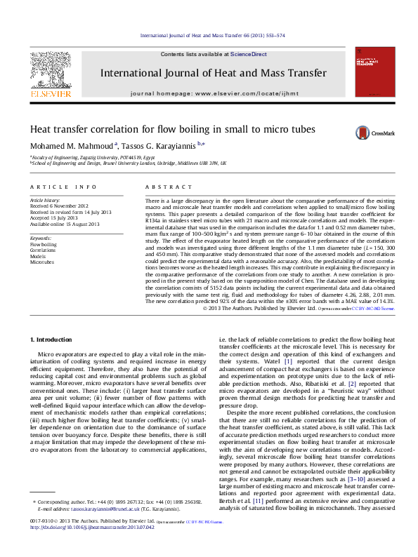 Pdf Heat Transfer Correlation For Flow Boiling In Small To Micro Tubes