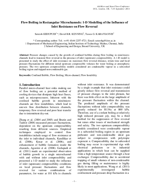 (PDF) Flow Boiling in Rectangular Microchannels: 1-D Modeling of the Influence of Inlet ...