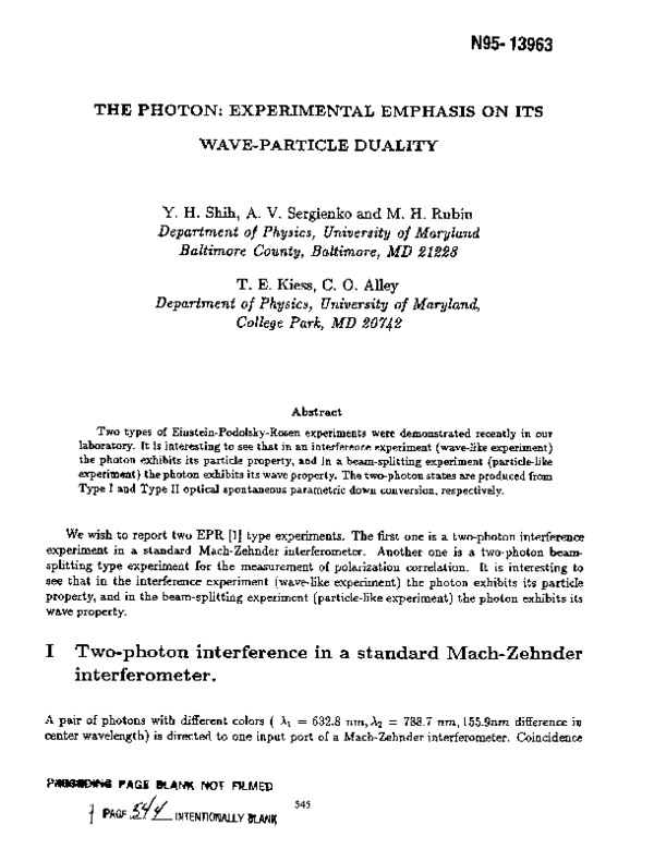 (PDF) The photon: Experimental emphasis on its wave-particle duality | Thomas Kiess - Academia.edu