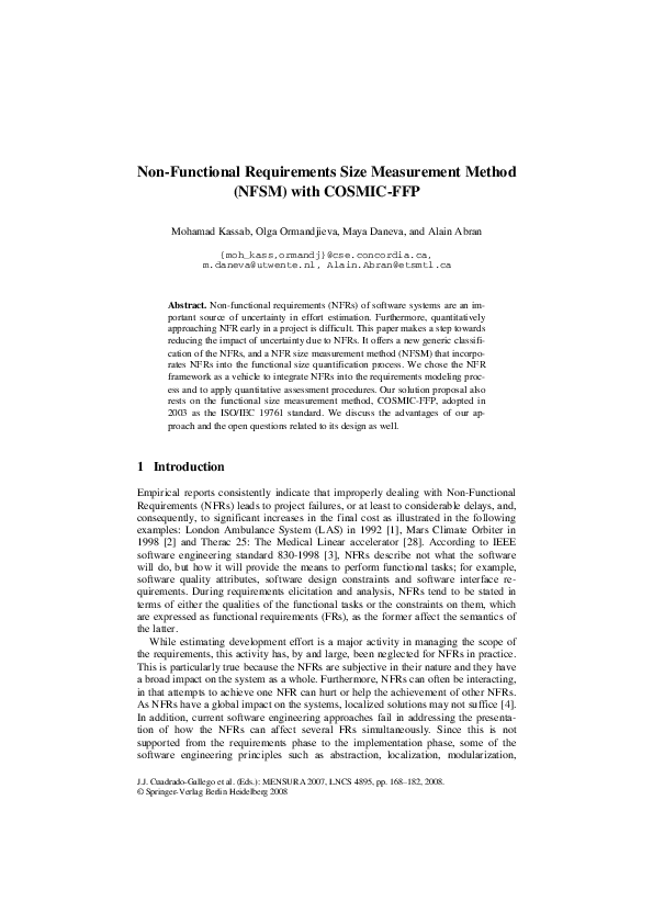 (PDF) Non-Functional Requirements Size Measurement Method (NFSM) with COSMIC-FFP