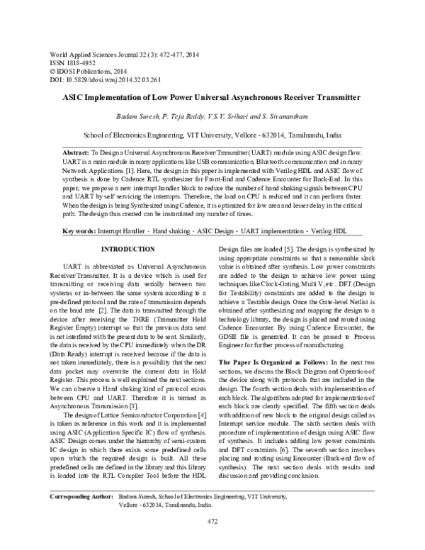 (PDF) FPGA implementation of universal asynchronous transmitter and ... (PDF) FPGA implementation of universal asynchronous transmitter and ...