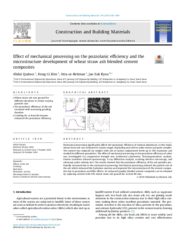 (PDF) Effect of mechanical processing on the pozzolanic efficiency and ...
