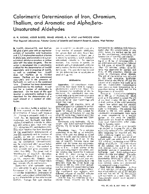 (PDF) Colorimetric Determination of Iron, Chromium, Thallium, and ...