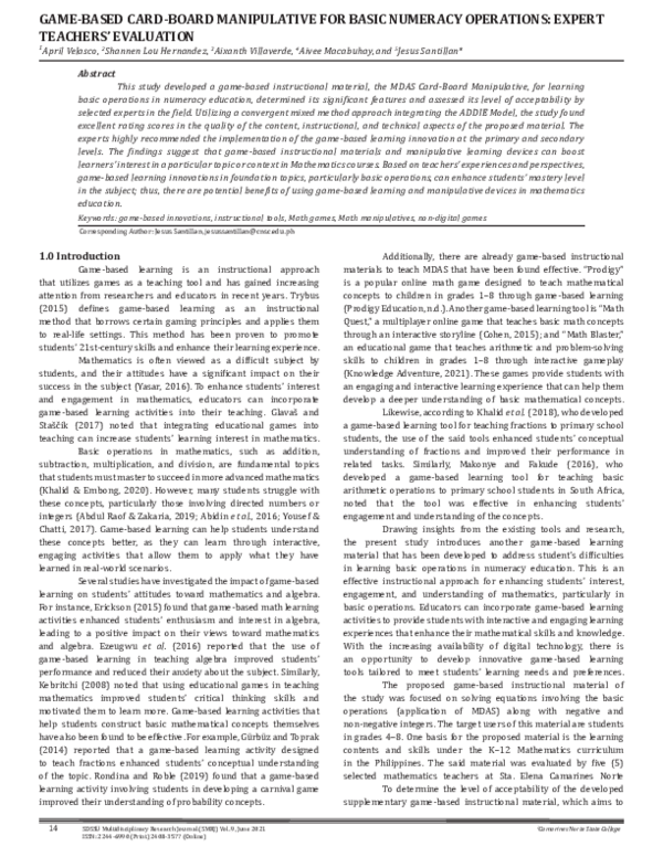(PDF) GAME-BASED CARD-BOARD MANIPULATIVE FOR BASIC NUMERACY OPERATIONS ...