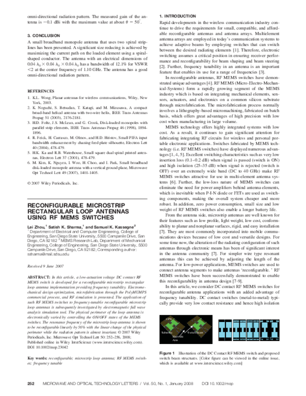 Pdf Reconfigurable Microstrip Rectangular Loop Antennas Using Rf Mems
