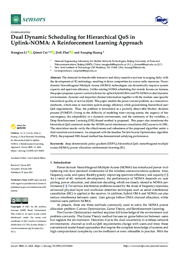 Pdf Dual Dynamic Scheduling For Hierarchical Qos In Uplink Noma A Reinforcement Learning Approach