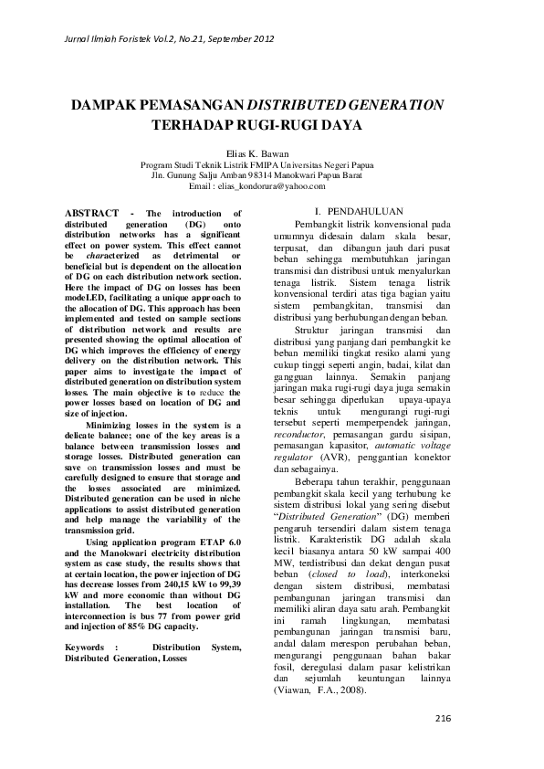 (PDF) Dampak Pemasangan Distributed Generation Terhadap Rugi-Rugi Daya