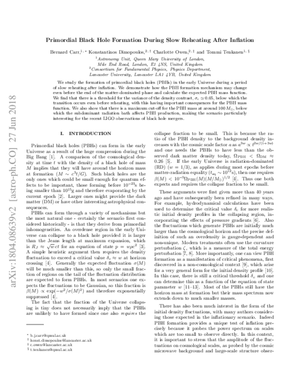 (PDF) Primordial black hole formation during slow reheating after ...