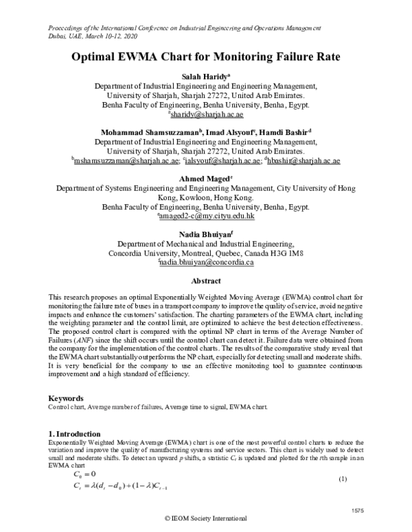 (PDF) Optimal EWMA Chart for Monitoring Failure Rate