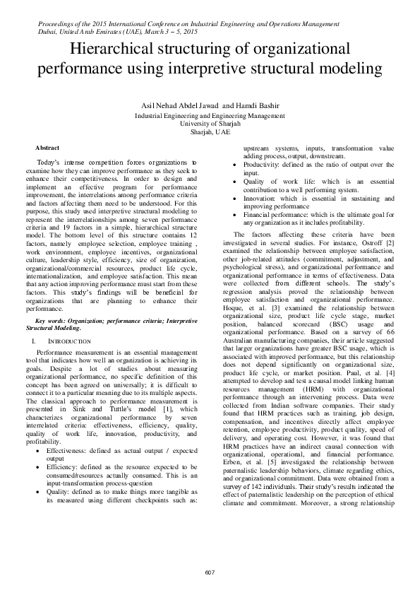 Pdf Hierarchical Structuring Of Organizational Performance Using Interpretive Structural Modeling
