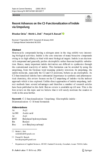 (PDF) Recent Advances on the C2-Functionalization of Indole via Umpolung