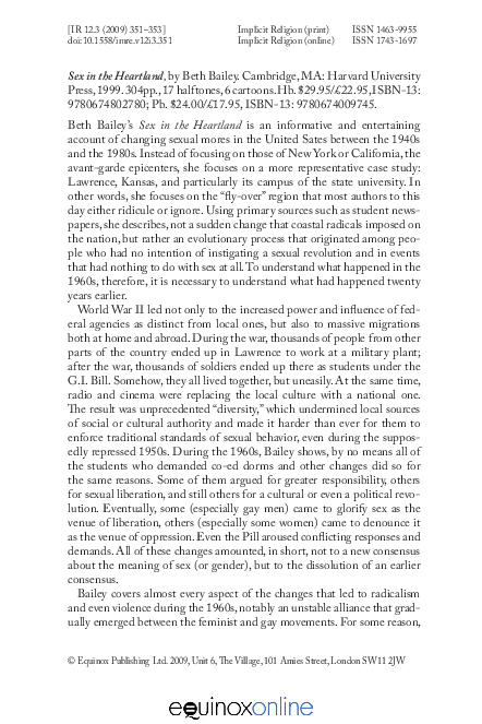 (PDF) Sex in the Heartland , by Beth Bailey. Cambridge, MA: Harvard University Press, 1999 ...