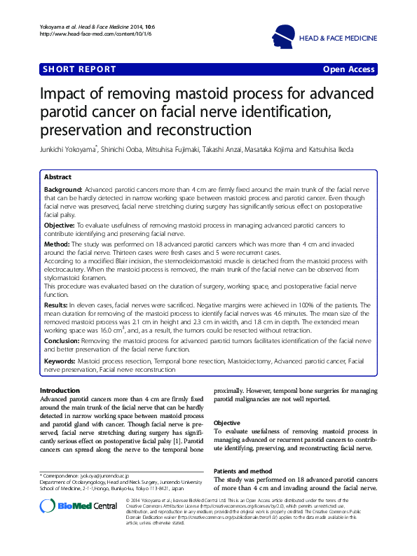 (PDF) Impact of removing mastoid process for advanced parotid cancer on ...