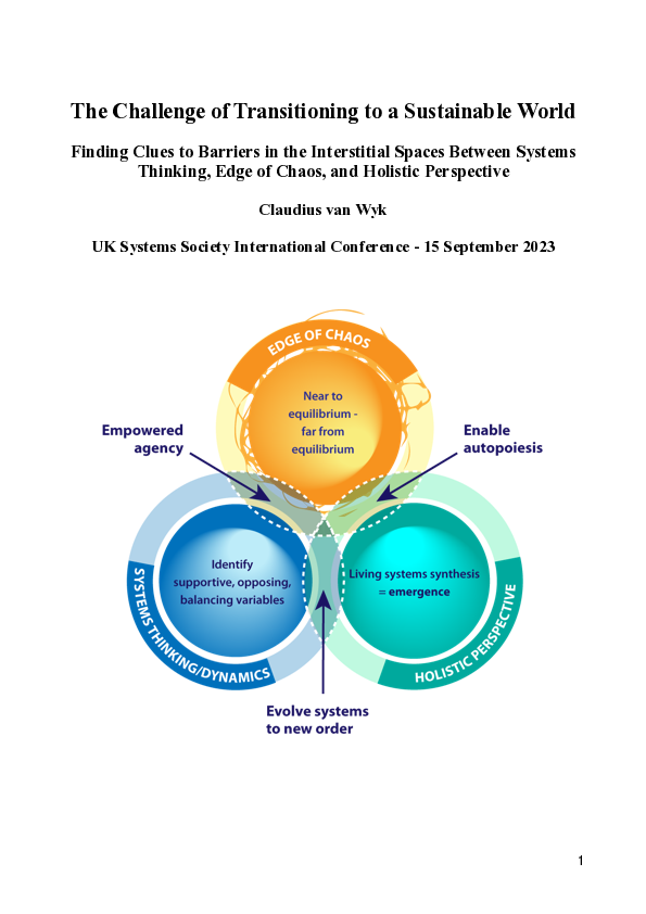 (PDF) The Challenge of Transitioning to a Sustainable World - Evolving Systems Thinking to ...