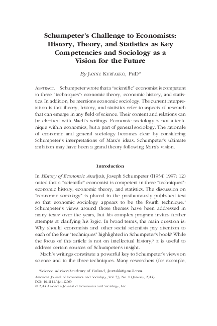 (PDF) Schumpeter's Challenge to Economists: History, Theory, and Statistics as Key Competencies ...