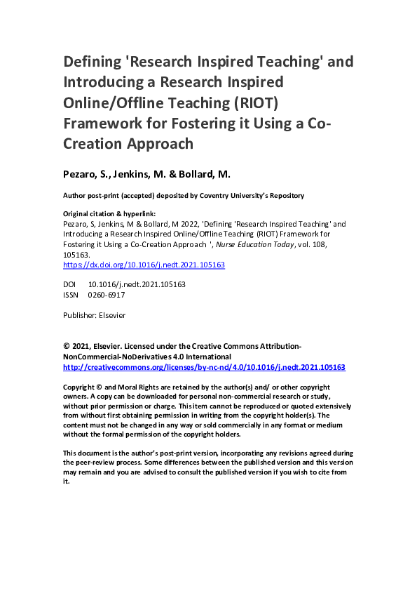 (PDF) Defining ‘research inspired teaching’ and introducing a research ...