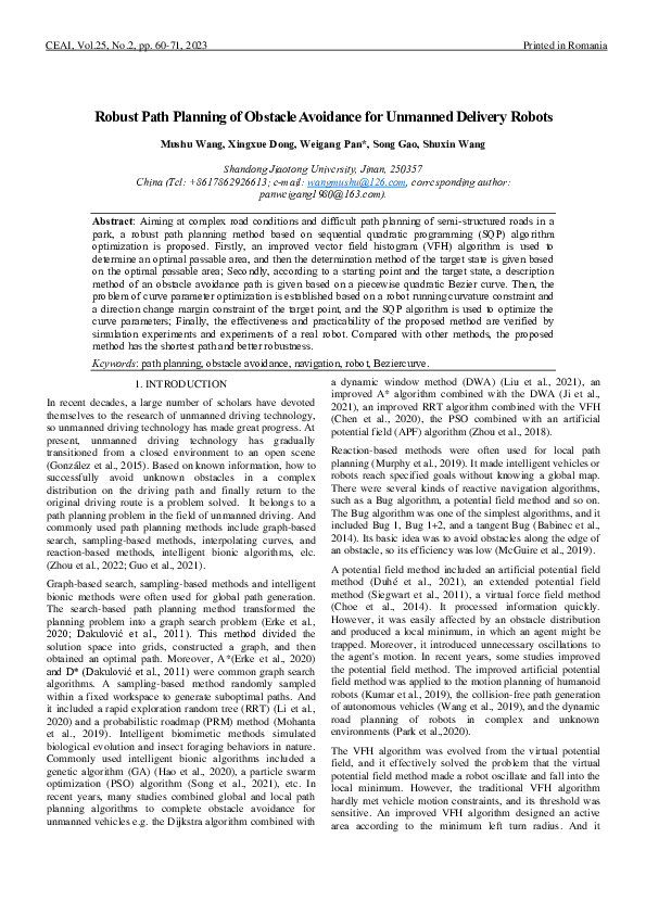 (PDF) Robust Path Planning of Obstacle Avoidance for Unmanned Delivery Robots