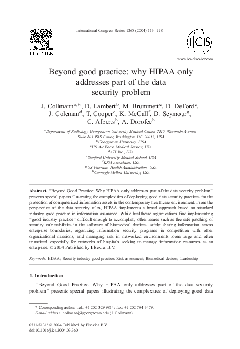 (PDF) Beyond good practice: why HIPAA only addresses part of the data ...