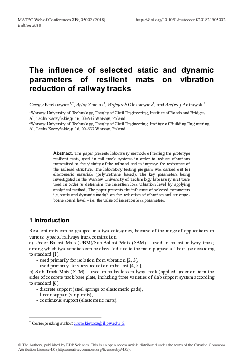 (PDF) Impacts of Resilient Mats on Railway Vibration Reduction