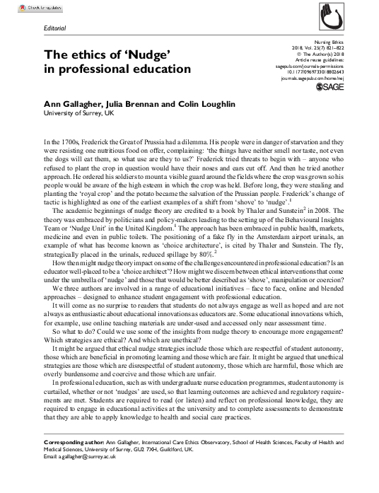 (PDF) The ethics of ‘Nudge’ in professional education