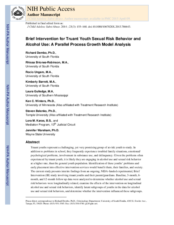 (PDF) Brief Intervention for Truant Youth Sexual Risk Behavior and ...