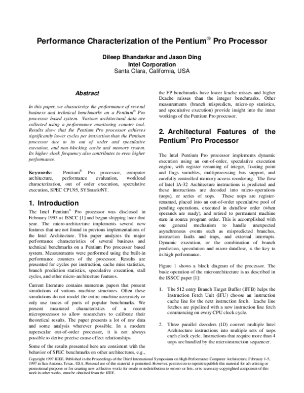 (PDF) Performance characterization of the Pentium Pro processor ... (PDF) Performance characterization of the Pentium Pro processor ...