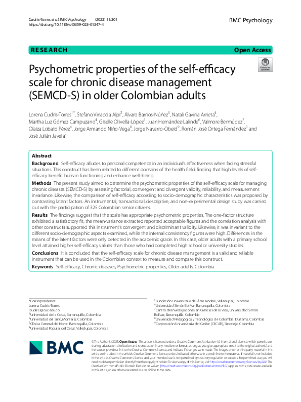 (PDF) Psychometric properties of the self-efficacy scale for chronic ...