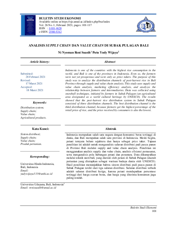 (PDF) Analisis Supply Chain Dan Value Chain DI Subak Pulagan Bali
