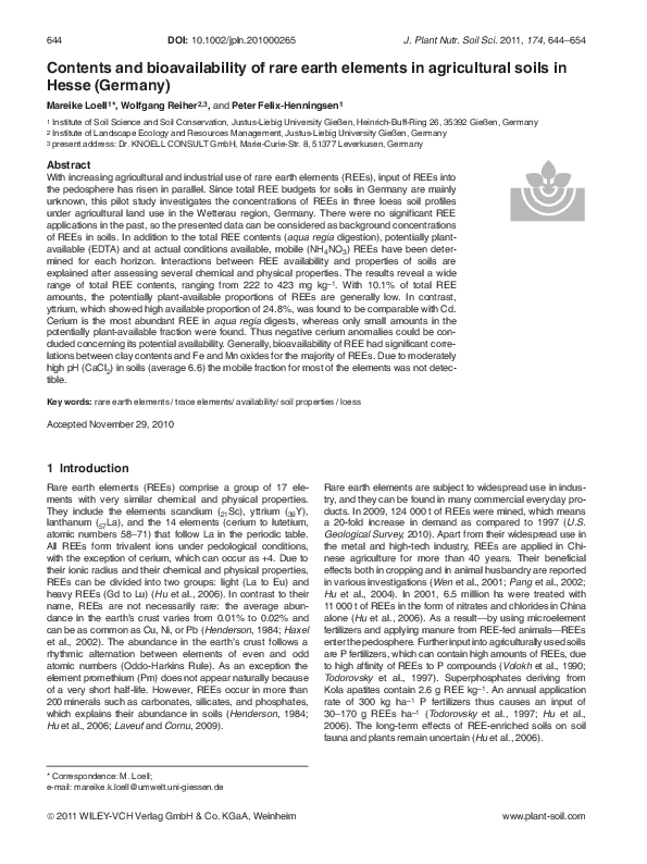 (PDF) Contents and bioavailability of rare earth elements in ...
