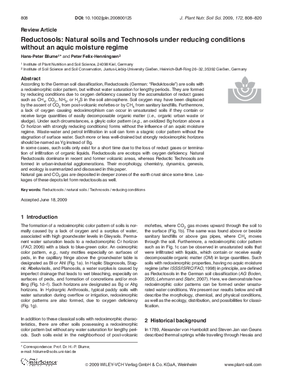 (PDF) Reductosols: Natural soils and Technosols under reducing ...