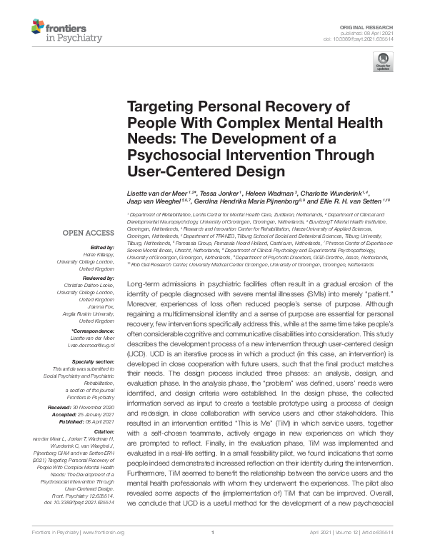 (PDF) Targeting Personal Recovery of People With Complex Mental Health ...