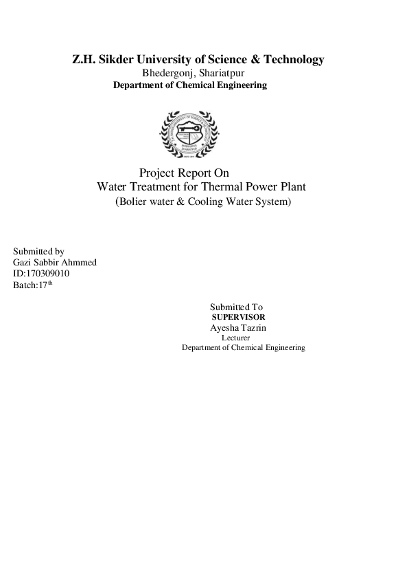 (PDF) Project Report On Water Treatment for Thermal Power Plant (Bolier ...