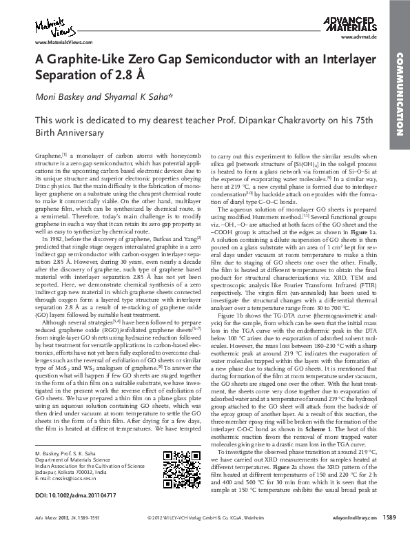 (PDF) A Graphite-Like Zero Gap Semiconductor with an Interlayer ...